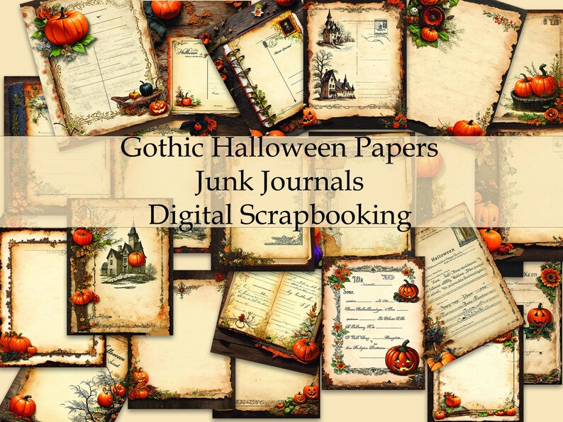 Vintage Halloween Digital Paper Pack | Torn Paper, Dried Flowers ...