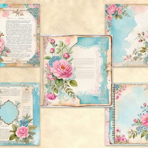Sweet Nostalgia Dusty Blue and Pink Distressed Digital Paper Pack ...