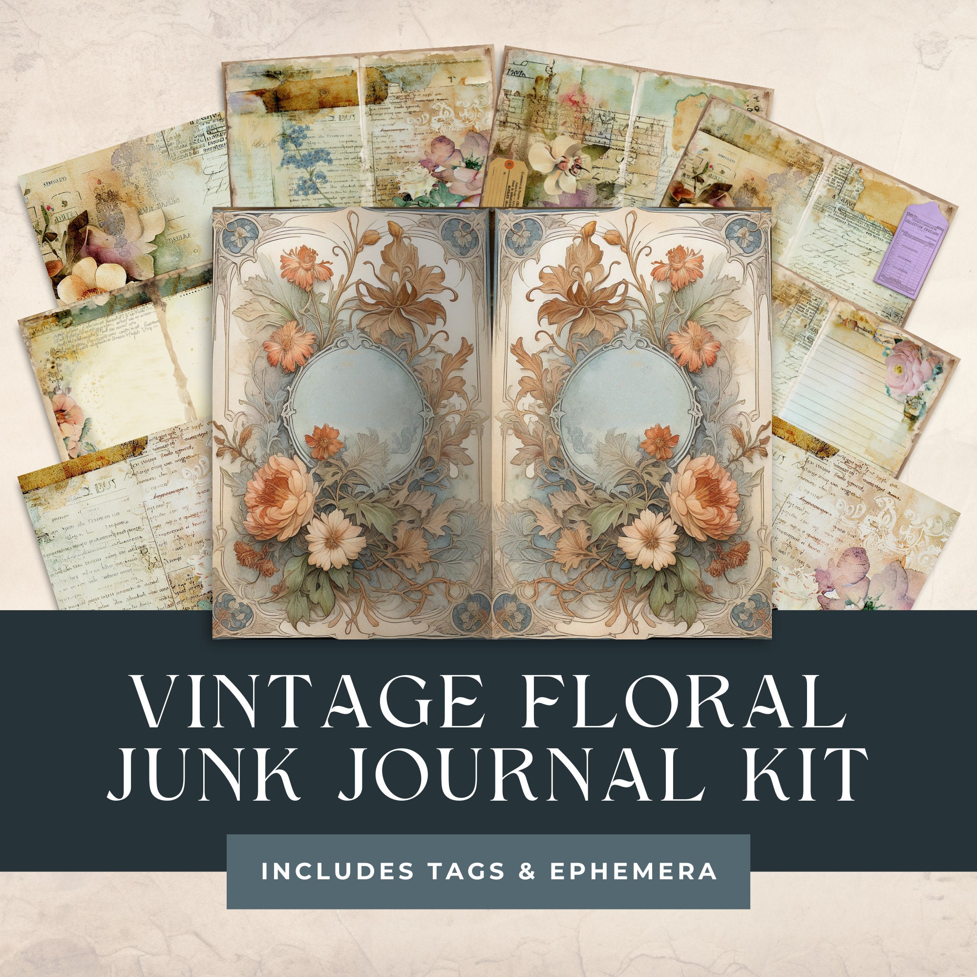 Vintage Floral Printable Junk Journal Kit | Shabby Chic Crafting ...