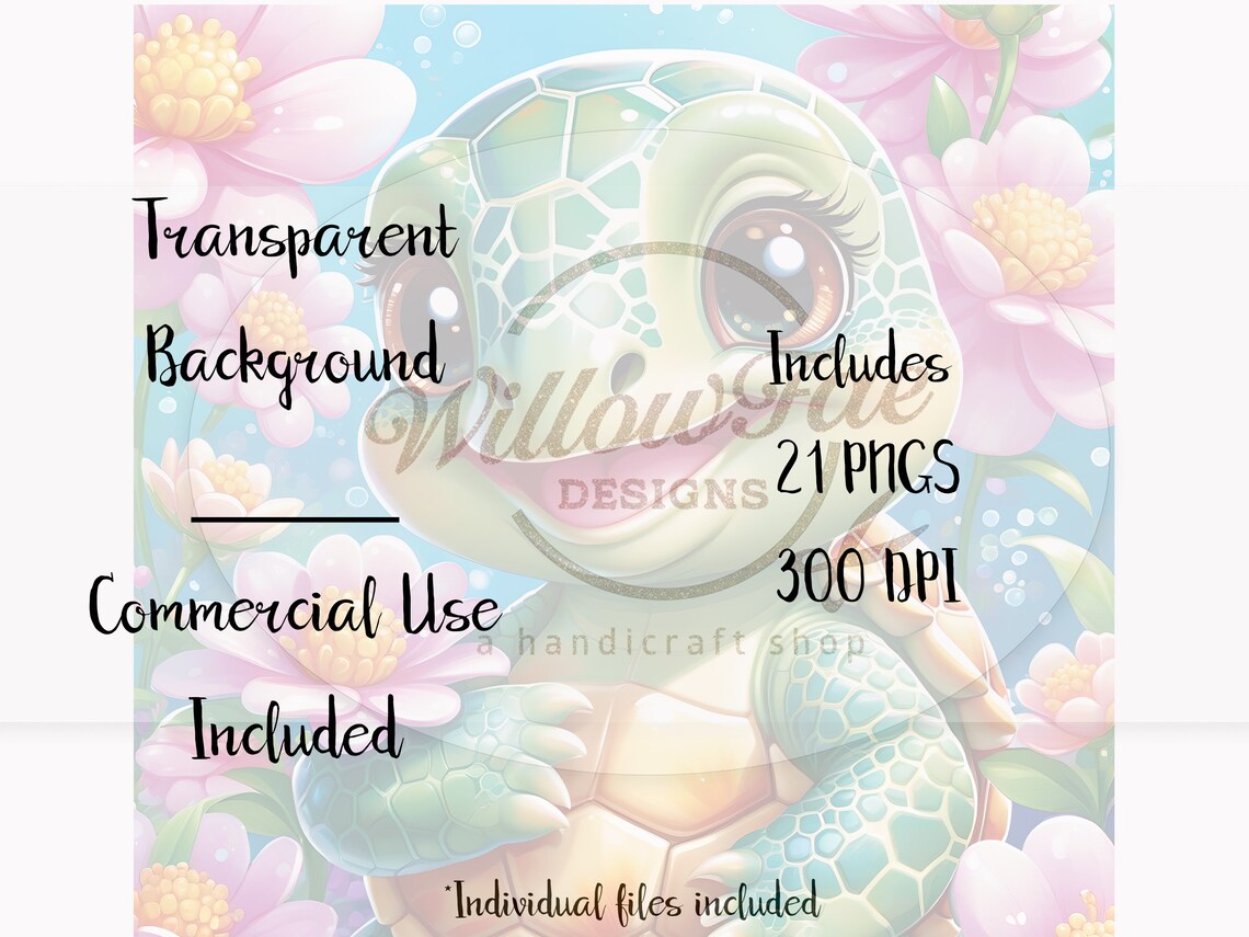 Baby Turtles Clipart Set | Cute Turtle Illustration | Floral Turtle ...