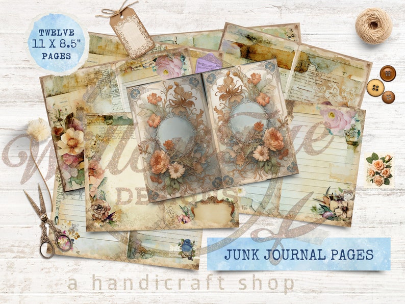 Vintage Floral Printable Junk Journal Kit Shabby Chic Crafting Ephemera ...