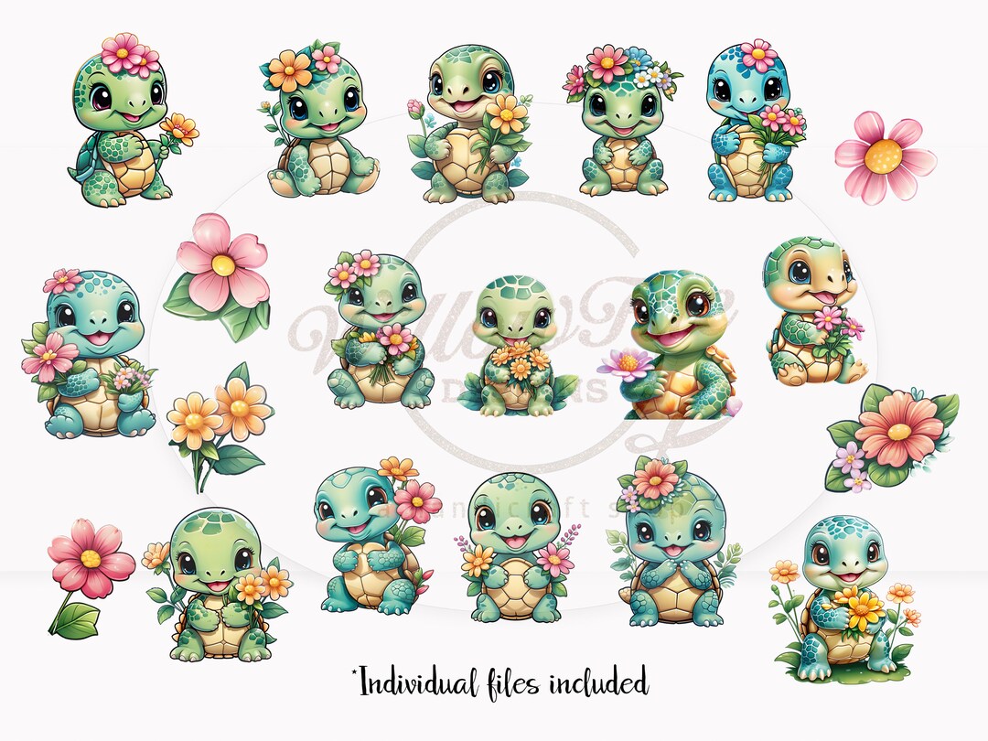 Baby Turtles Clipart Set | Cute Turtle Illustration | Floral Turtle ...