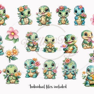 Baby Turtles Clipart Set | Cute Turtle Illustration | Floral Turtle ...