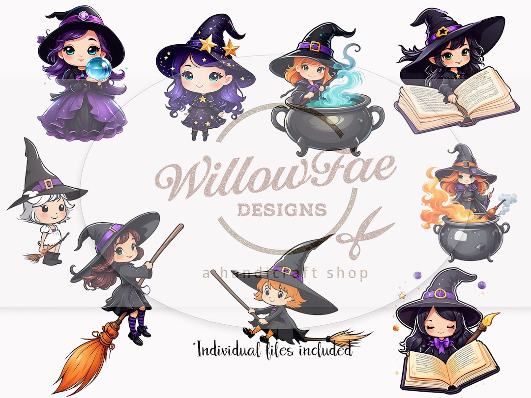 Cute Halloween Witch Clipart Set | Digital Download | Invitations ...
