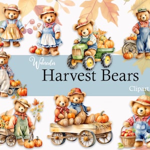 Fall Harvest Bears Clipart Set | Cute Autumn Bear Illustrations | Fall ...