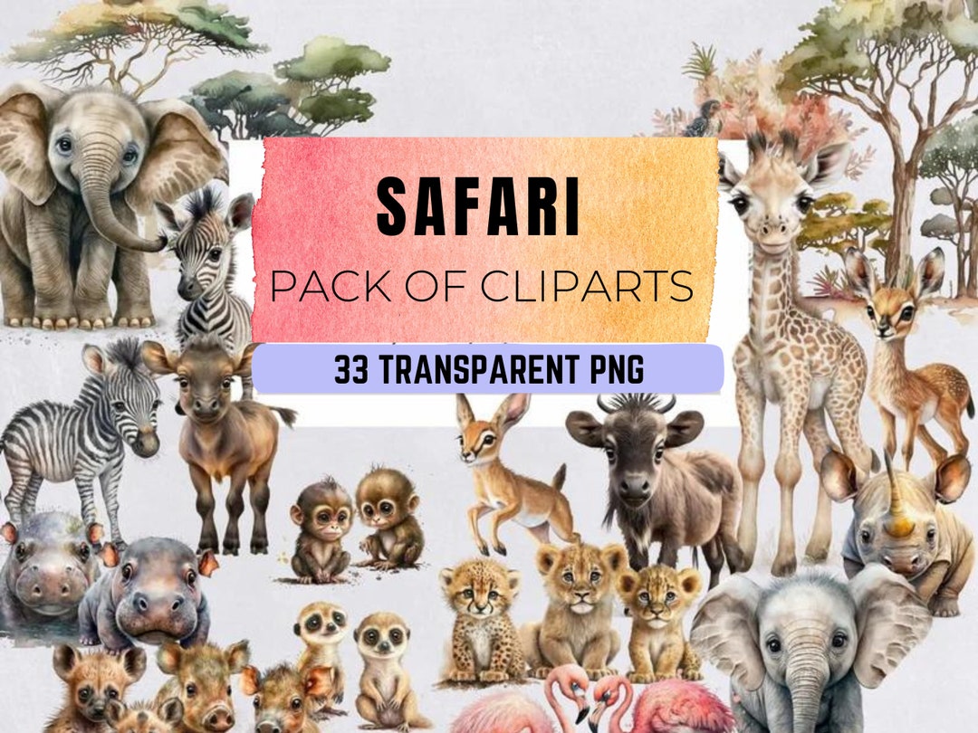 Watercolor Safari Animals Clipart for Commercial Use - Transparent Pngs ...