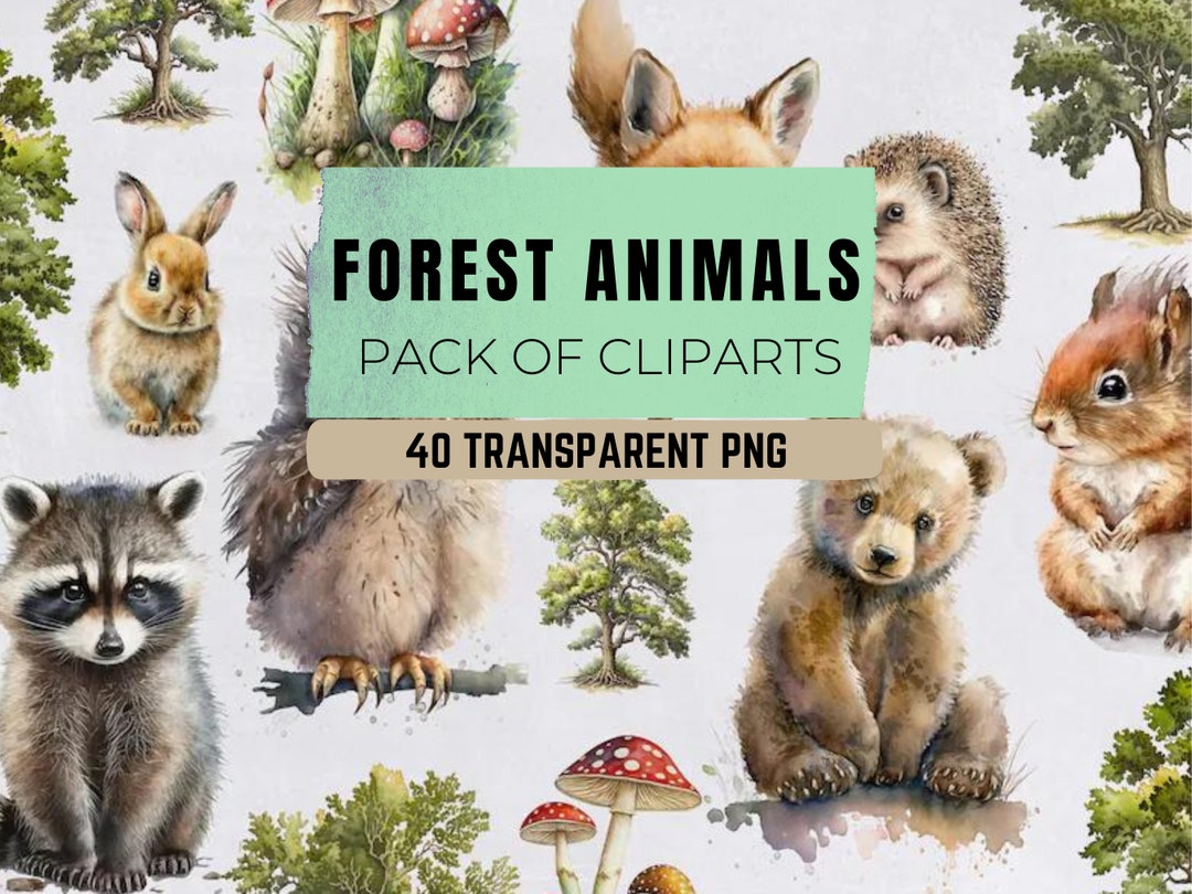 Forest Animals Watercolor Clipart, Clipart for Commercial Use ...