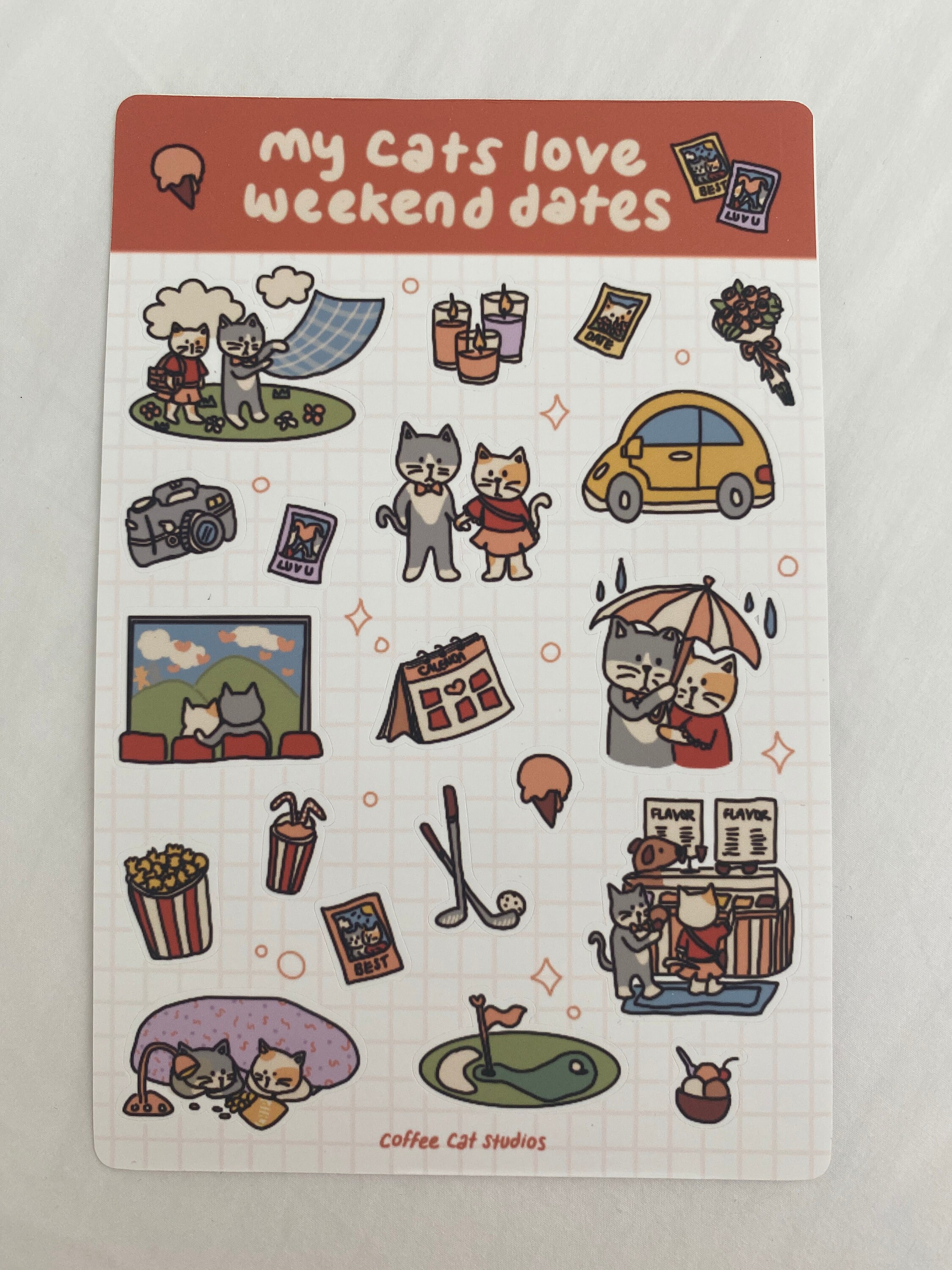 Weekend Date Cat Sticker Sheet Cute Cat Sticker Sheet - Etsy