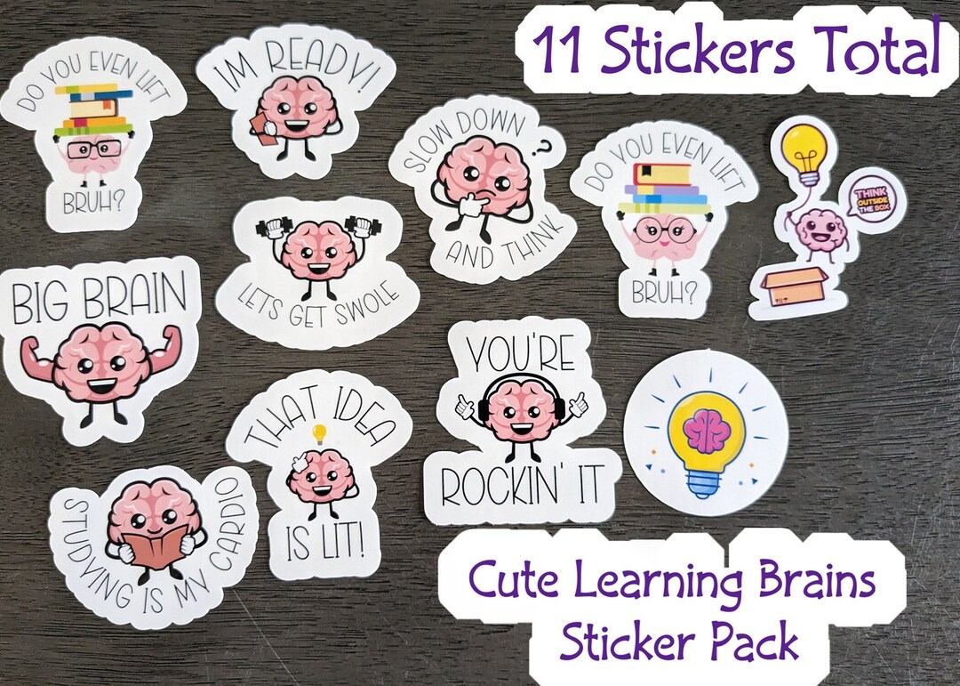 Cute Learning Brains Teacher Sticker Pack-11 Stickers 2.5in Laminated ...