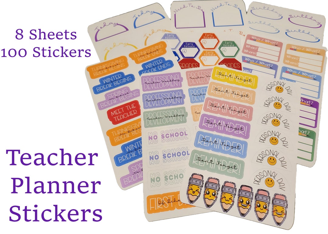 Colorful Teacher Planner Stickers, School Event Reminders - Etsy