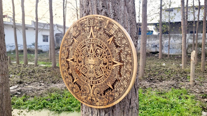 Aztec Calendar Wood Carving: Detailed Pine Wall Art - Etsy