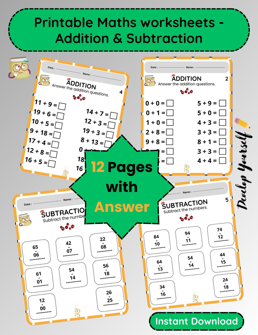 12 Printable Math Addition and Subtraction Fill in the Blanks ...