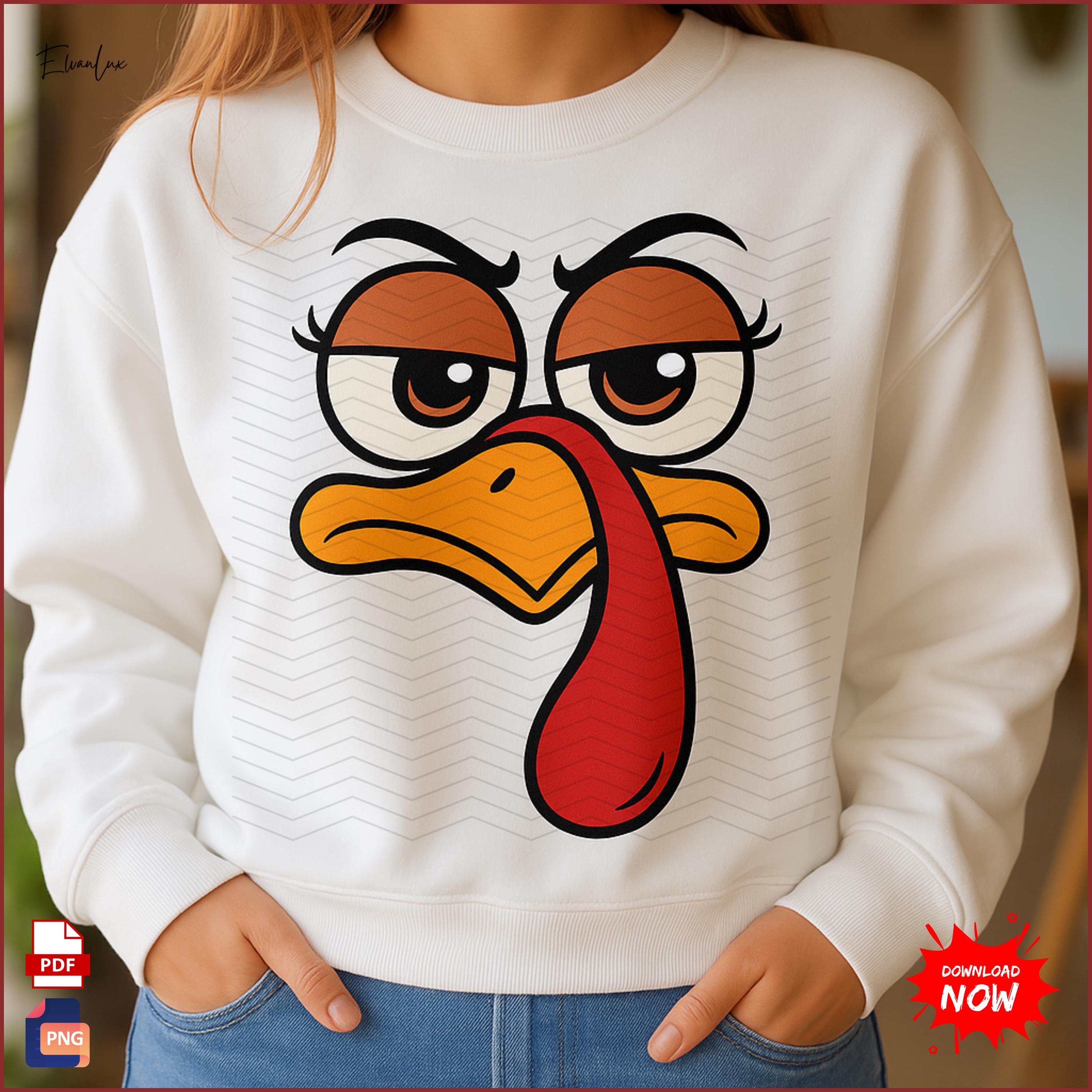 Funny Turkey Face PNG: Thanksgiving Cartoon Design (digital Download ...