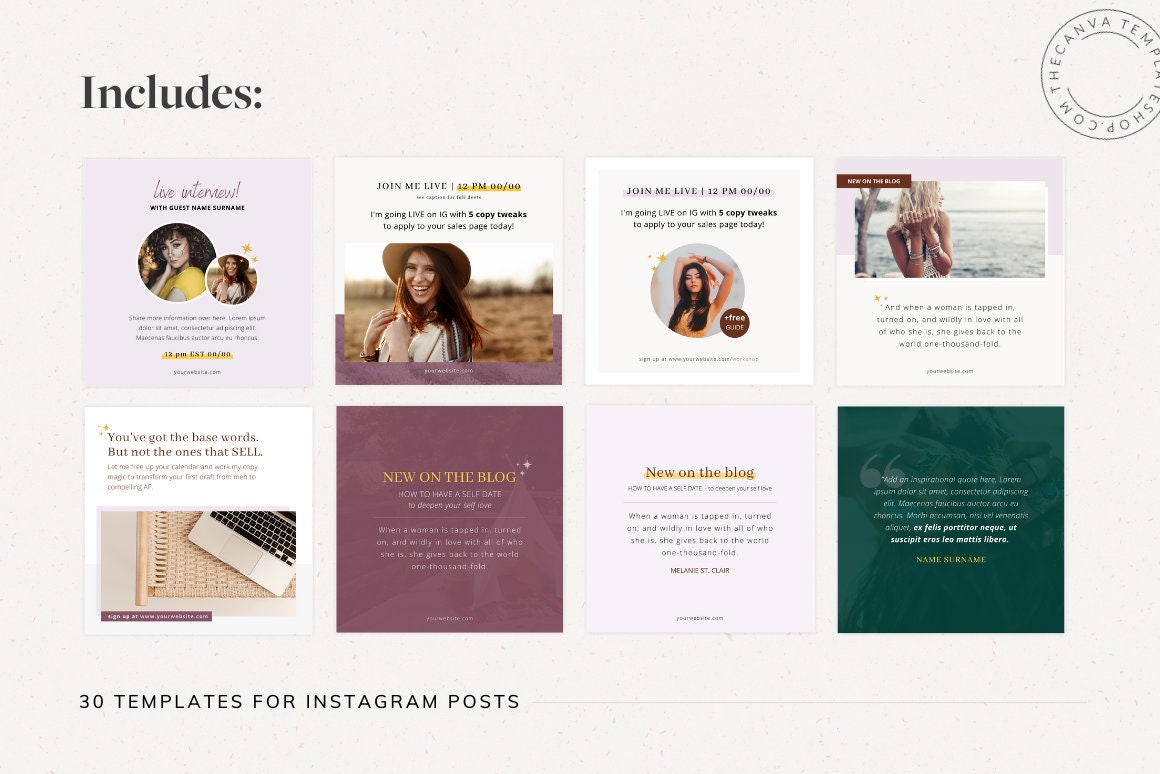 The Melanie Instagram Squares Canva Template | Canva Grid | Carousel ...