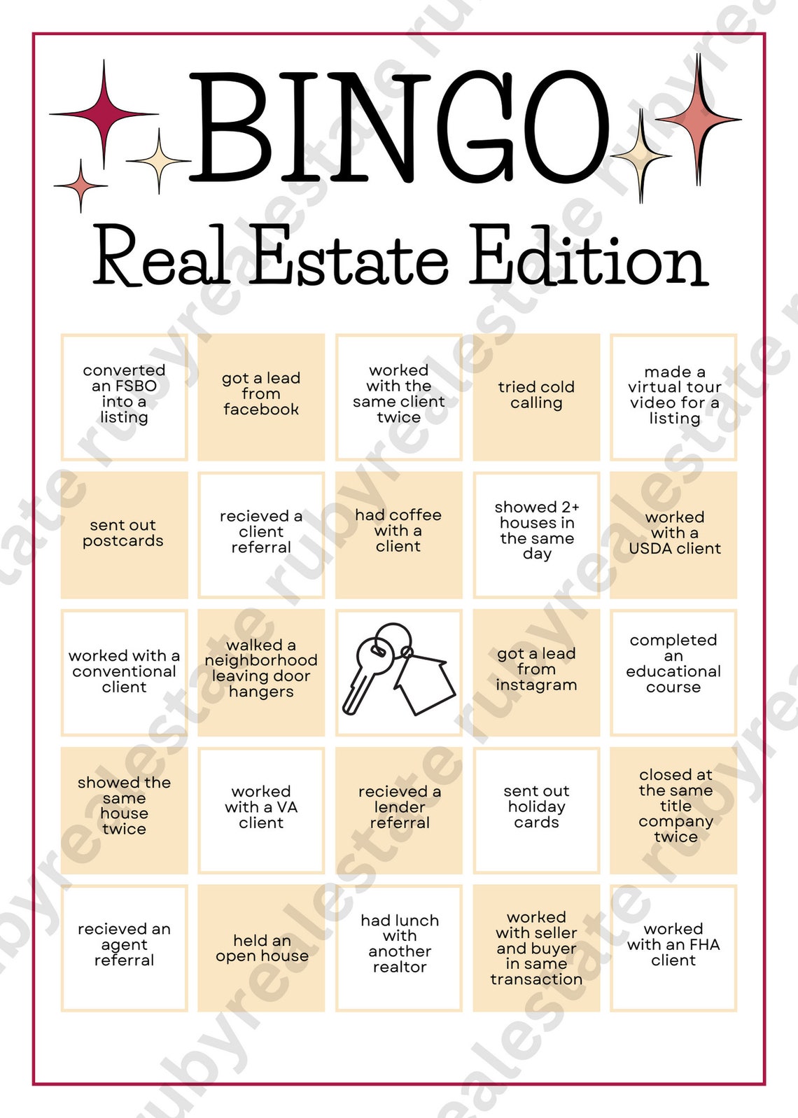 Real Estate BINGO Card Digital PDF Download, Realtor Bingo Card 2024, Bingo Card Realtor ...