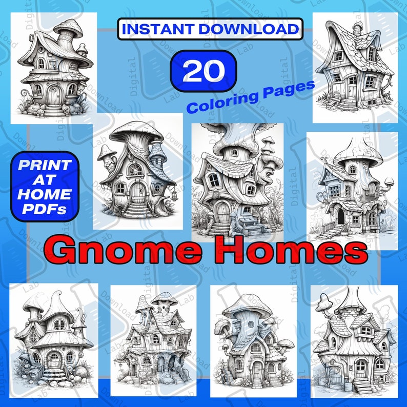 Gnome Homes Coloring Pages - Etsy