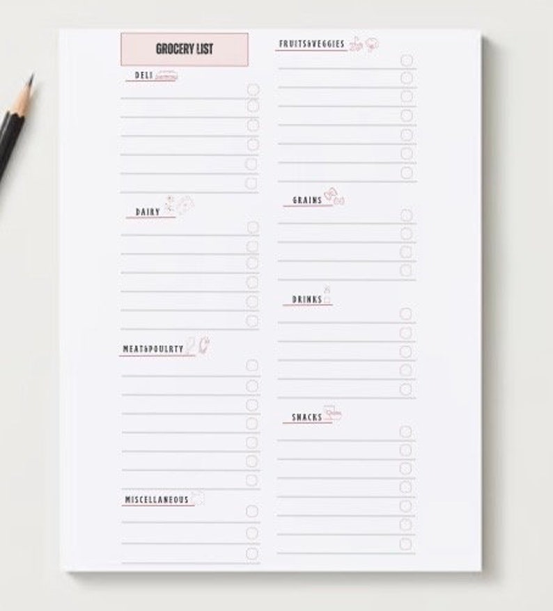 Grocery List Notepad - Etsy
