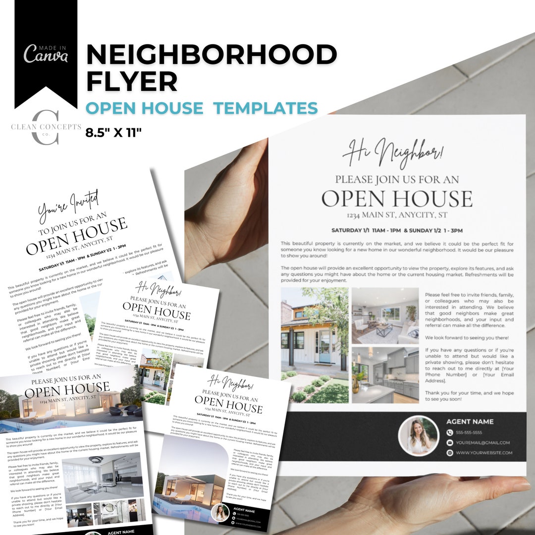 Neighborhood Flyer Templates for Open Houses, Real Estate Canva ...