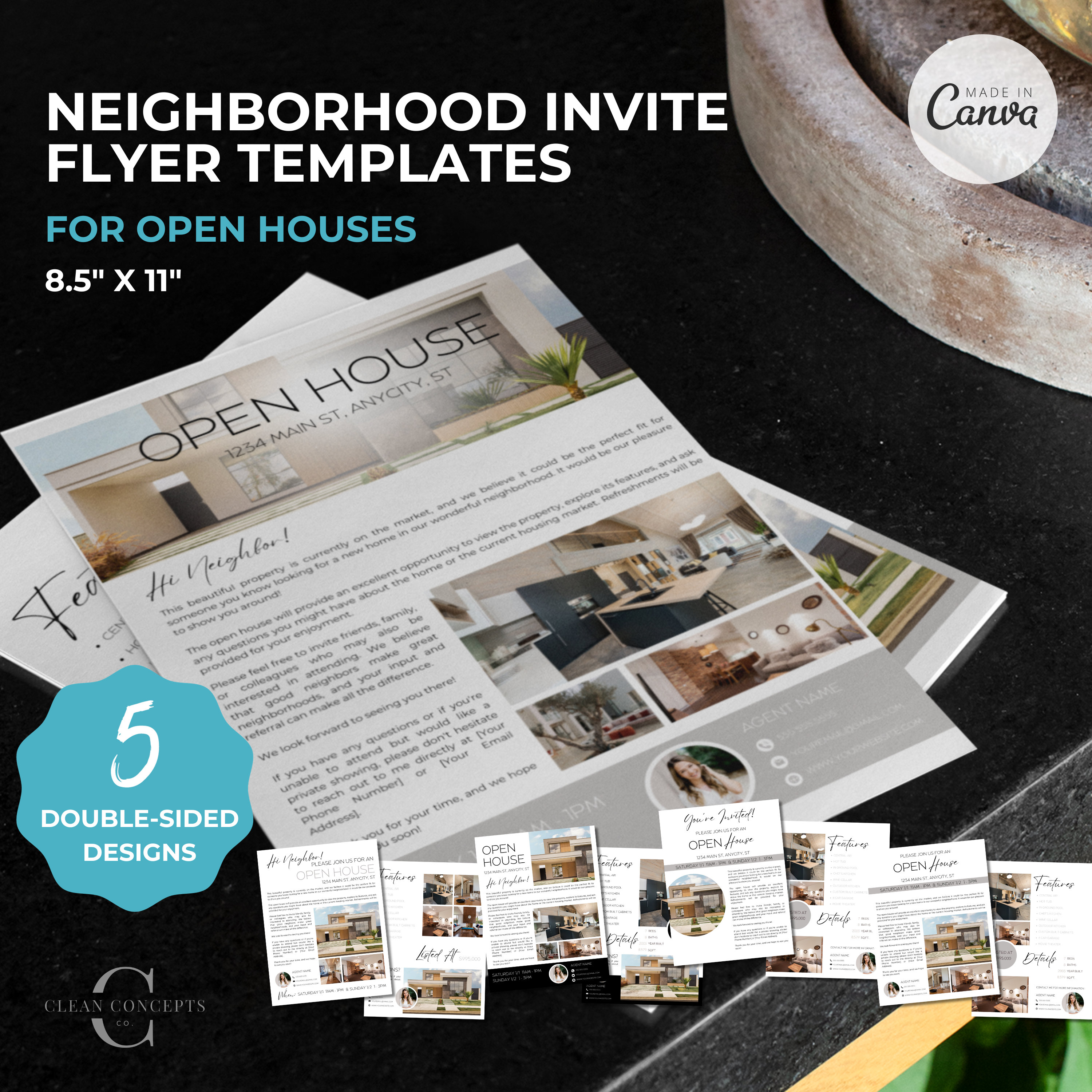 Double-sided Neighborhood Flyer Templates for Open Houses, Real Estate ...
