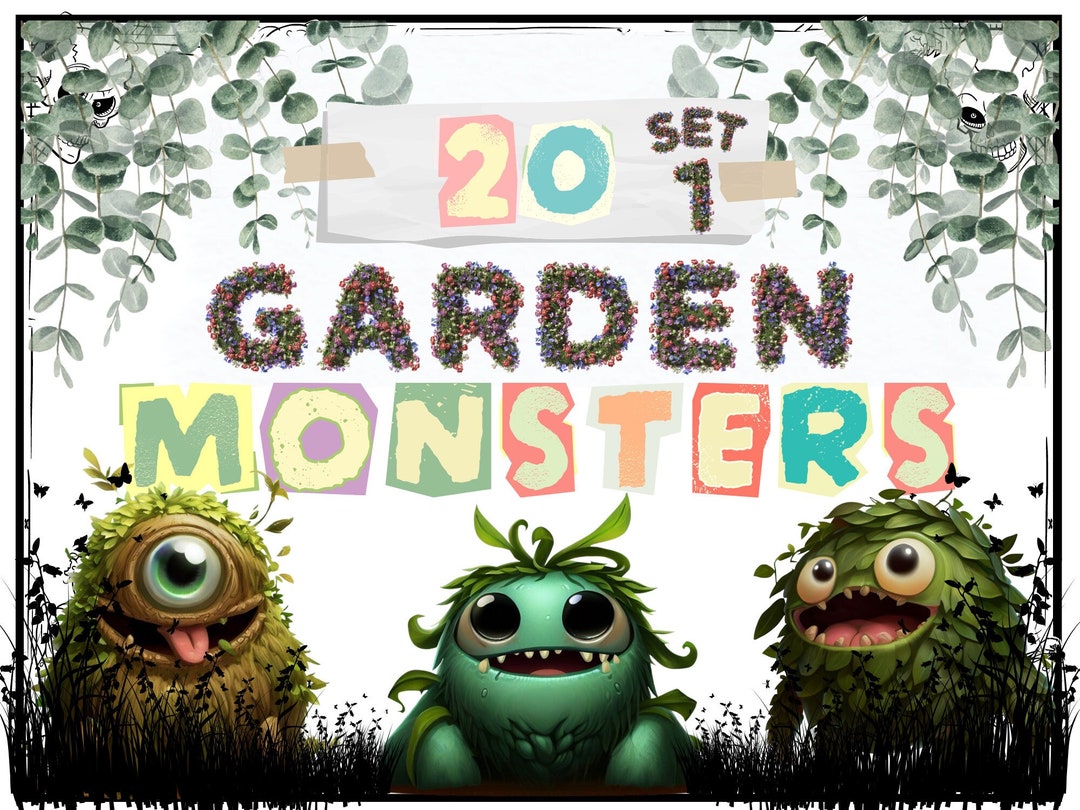 Garden Monsters Set 1, Cute Monsters Clipart, PNG, Graphic, Vector ...
