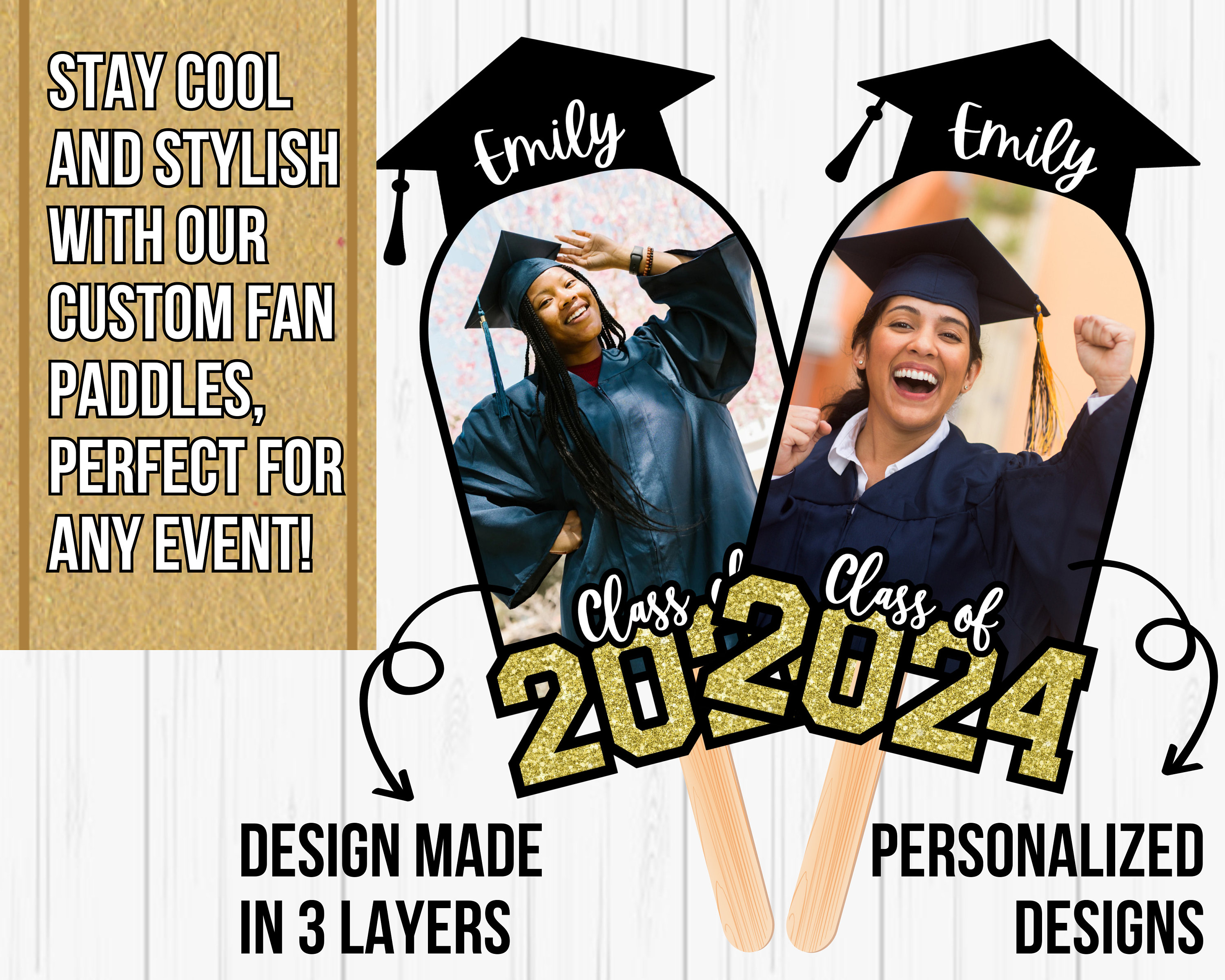 Graduation Fans Paddle 2024, Photo Personalized College or High School ...
