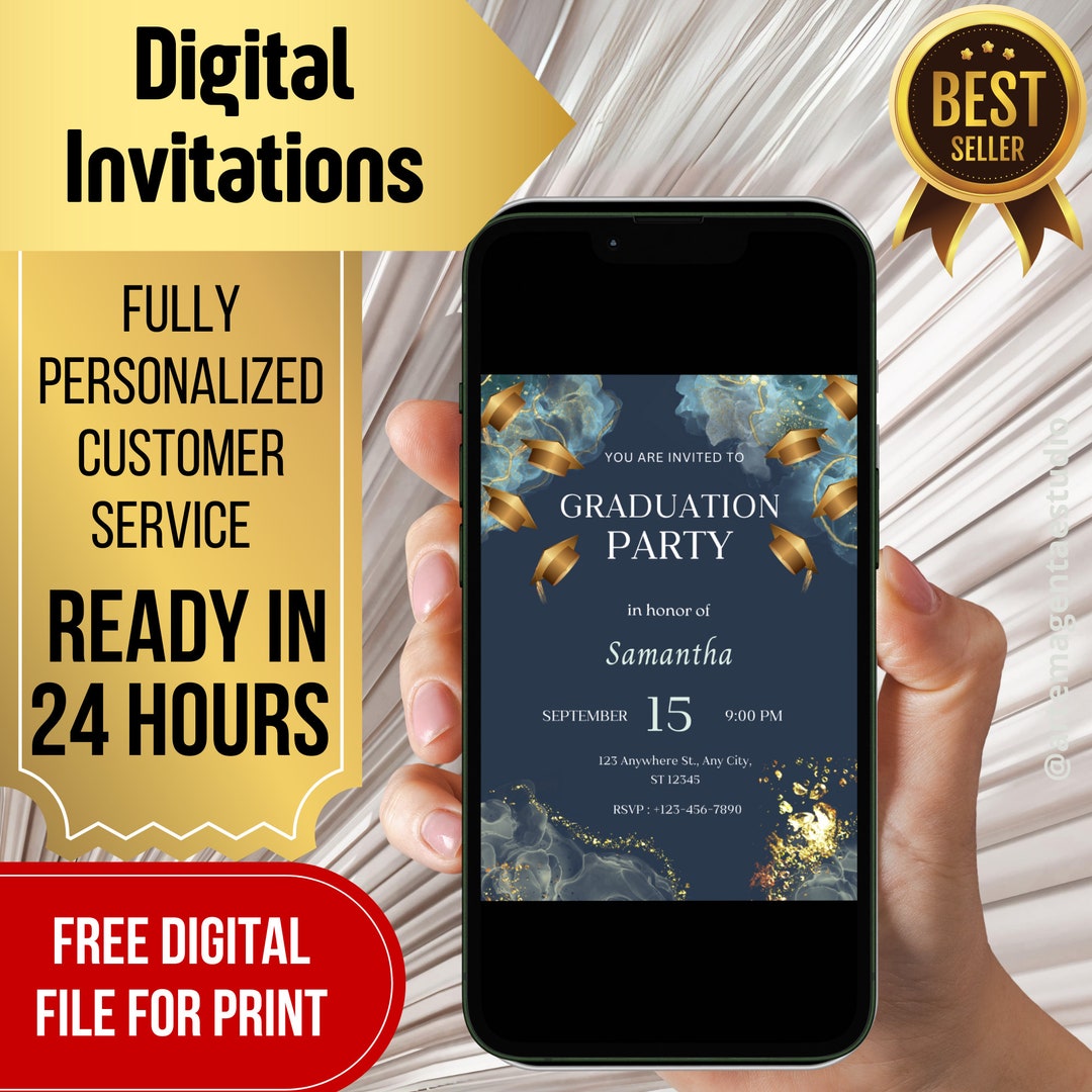 Modern Digital Graduation Party Invitation, Blue Andgold College ...