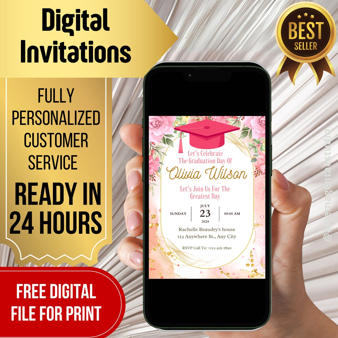 Pink Modern Graduation Invitation Template 2024 Instant Download, Phone ...