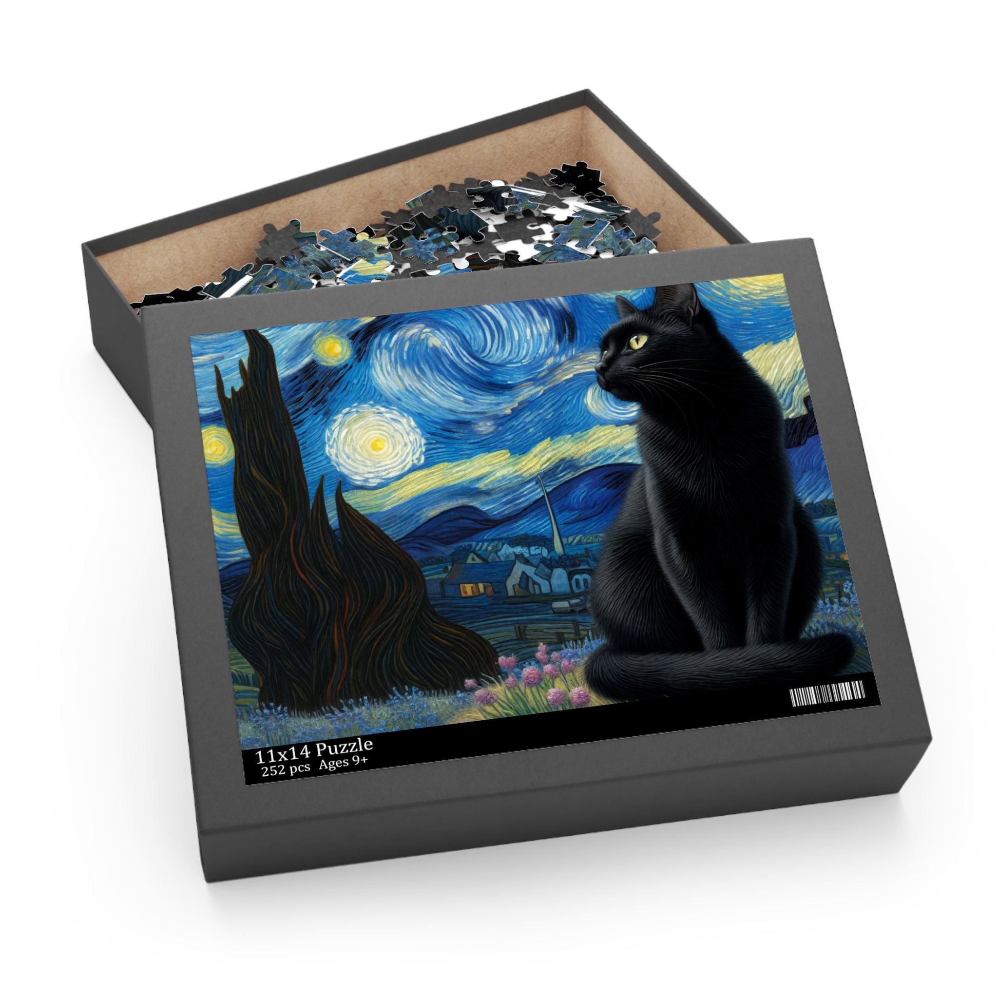 Black Cat Starry Night Puzzle, Cat Picture Puzzle, Black Cat Decor, Cat ...