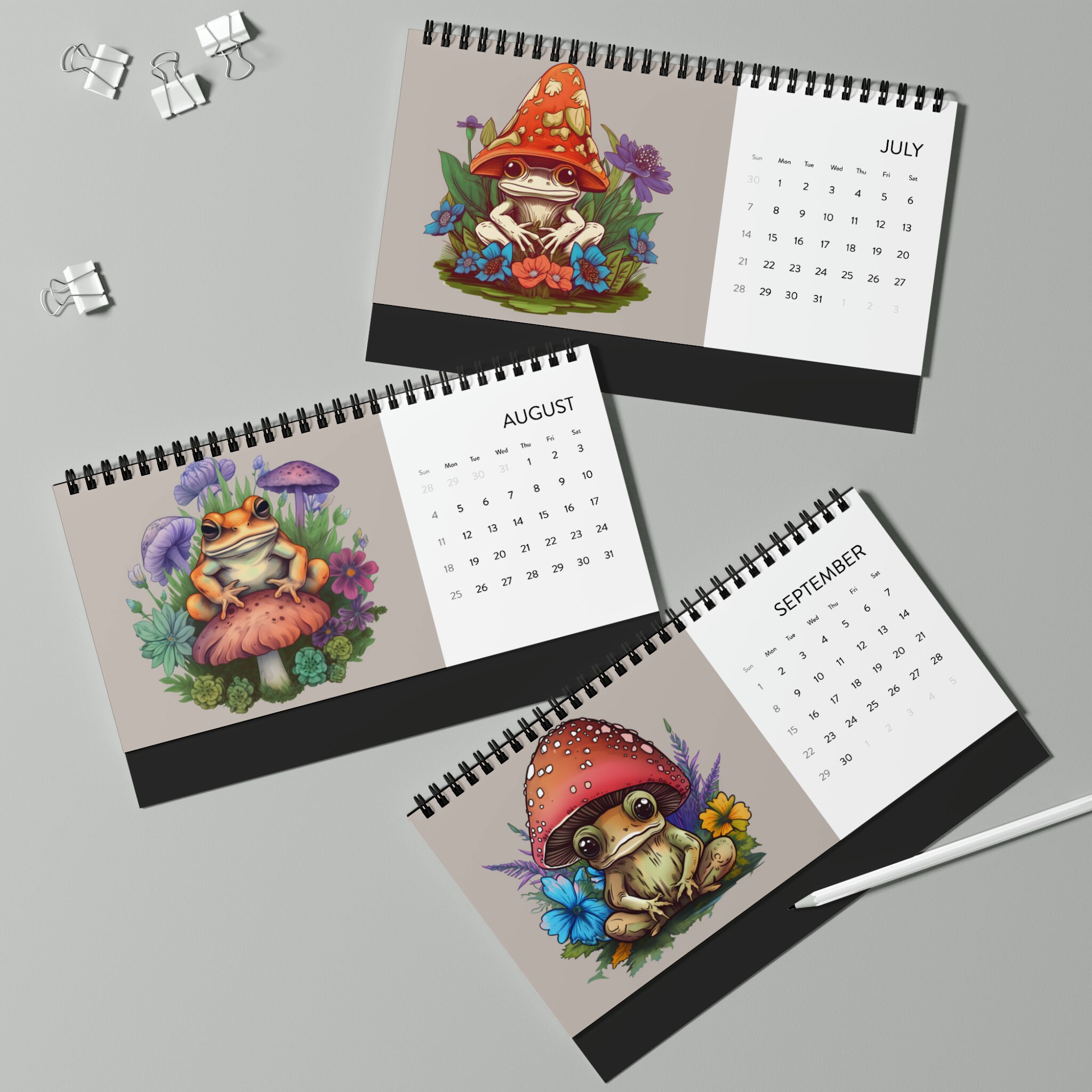 Cottagecore Mushrooms Frogs Calendar, Desktop Calendar 2024, Mushrooms ...