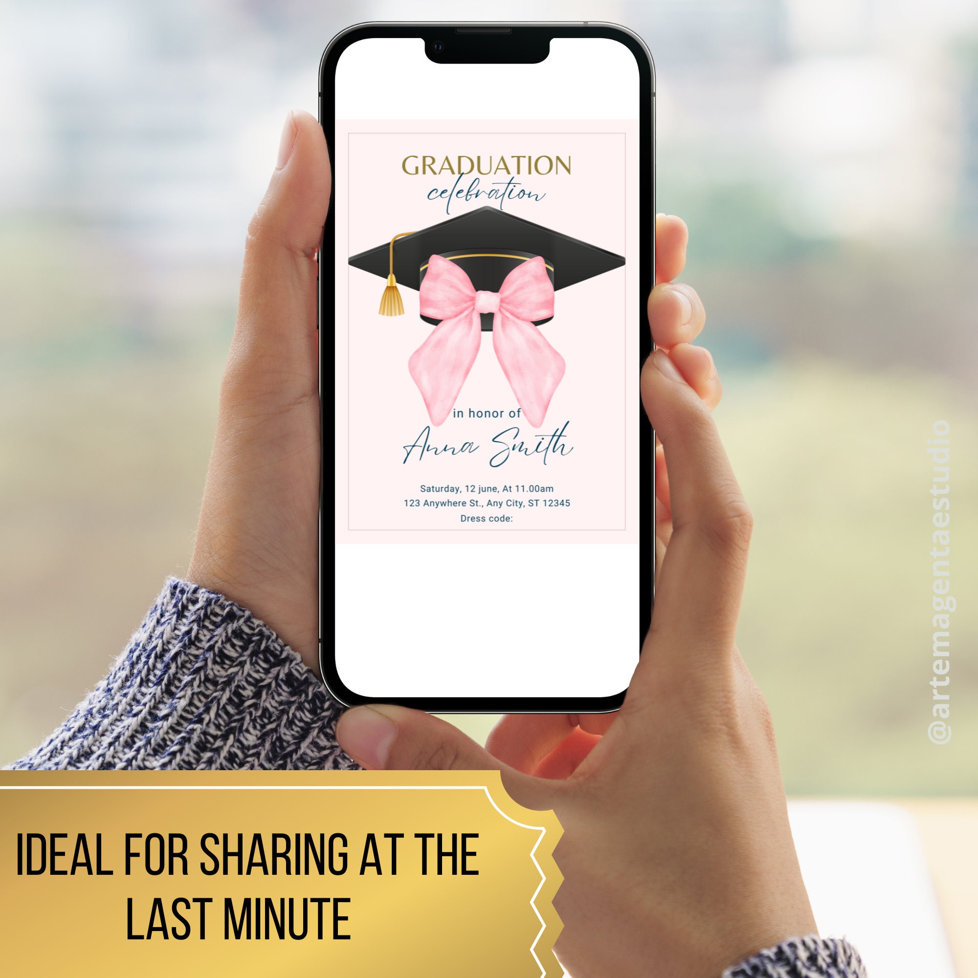 Digital Graduation Party Invitation, Coquette Pink College Announcement ...