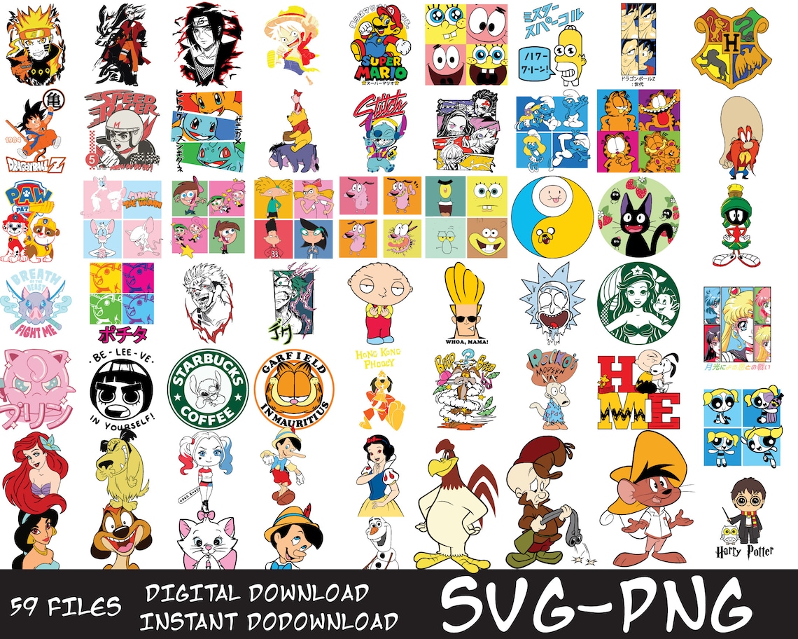 59 Random Cartoon SVG Bundle, Cartoon Tshirt Bundle,comic PNG Files ...