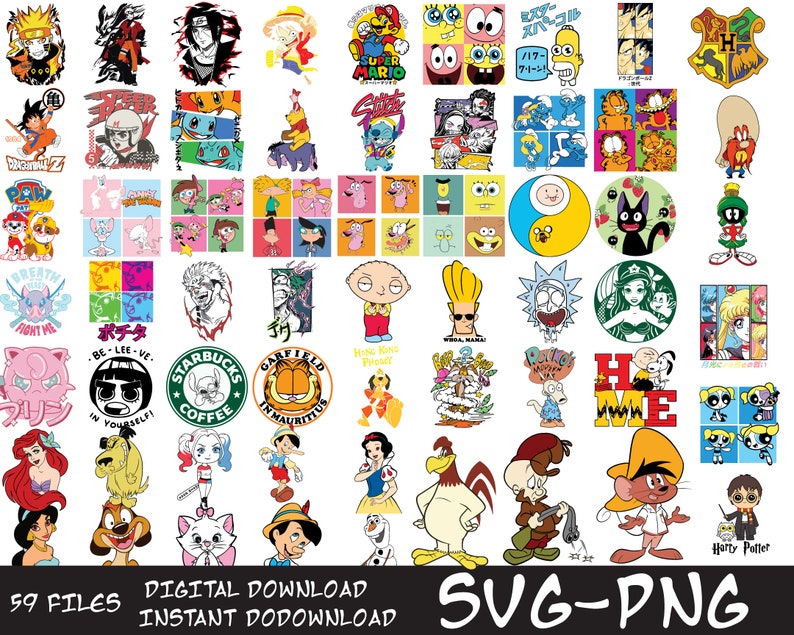 59 Random Cartoon SVG Bundle, Cartoon Tshirt Bundle,comic PNG Files ...