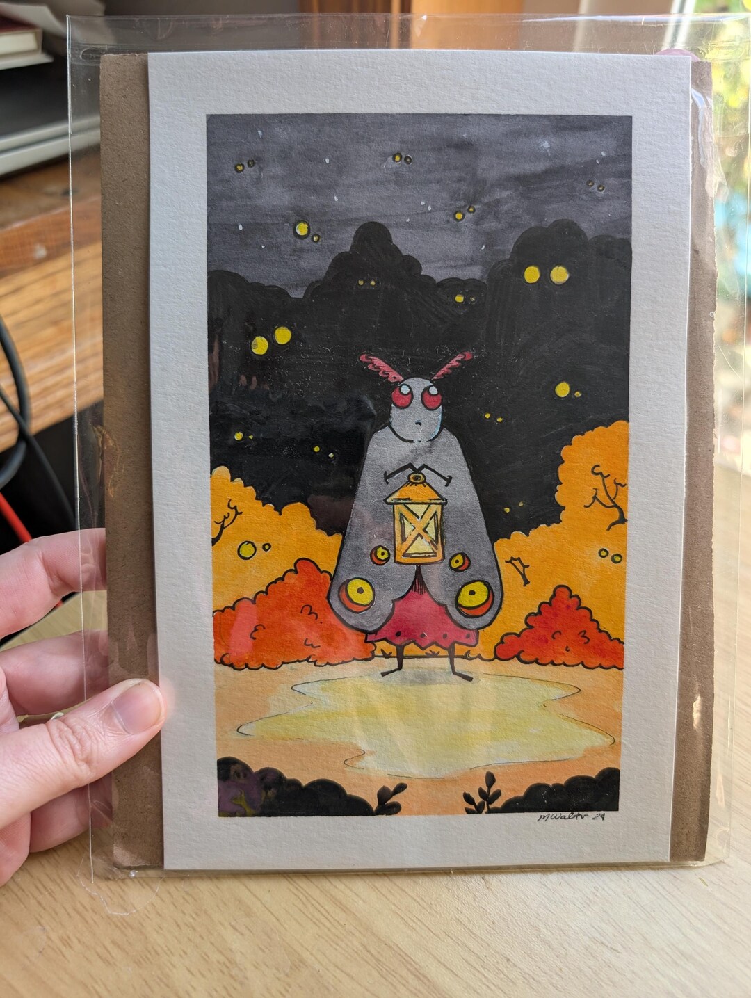 Mothman With Lamp Original Watercolor Painting Handpainted - Etsy