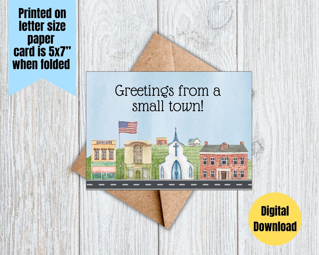 Printable Greetings From My Small Town Greeting Card 5x7 Digital ...