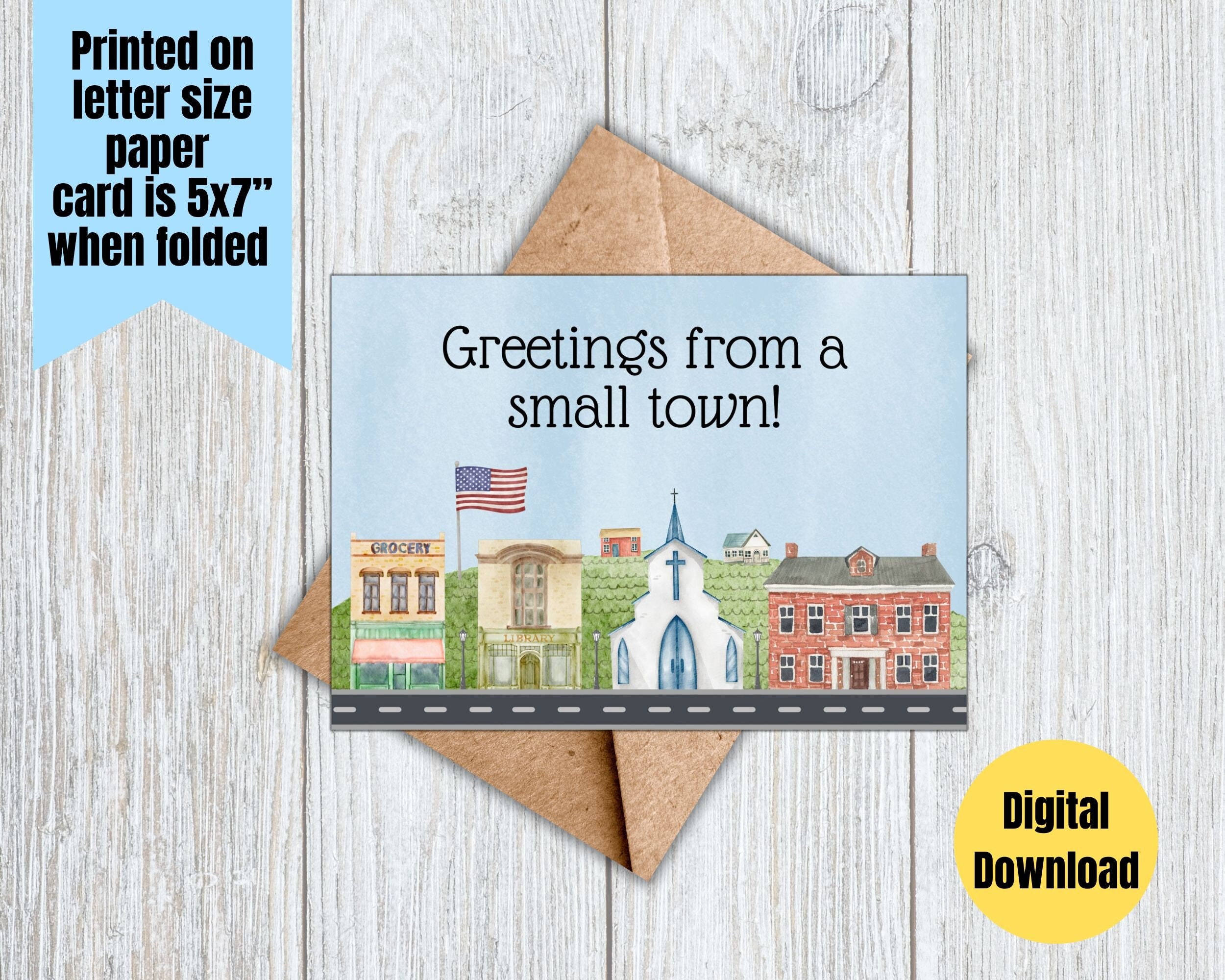 Printable Greetings From My Small Town Greeting Card 5x7 Digital ...