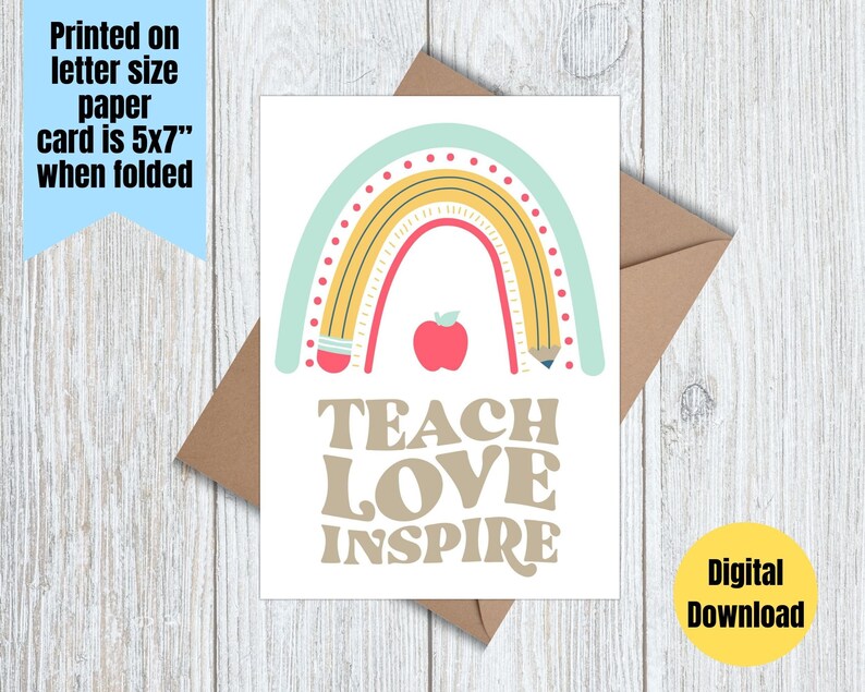 Printable Digital Teacher Appreciation 5x7 Card - Etsy