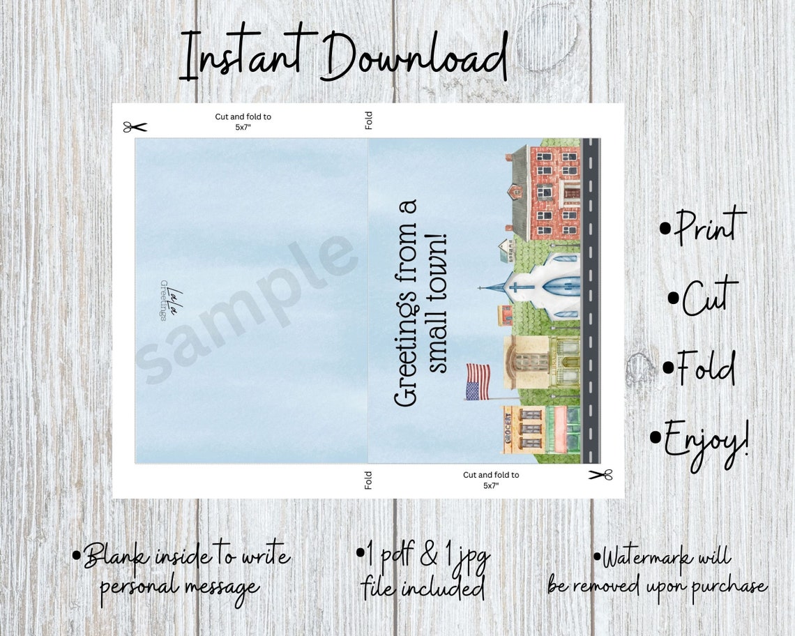 Printable Greetings From My Small Town Greeting Card 5x7 Digital ...