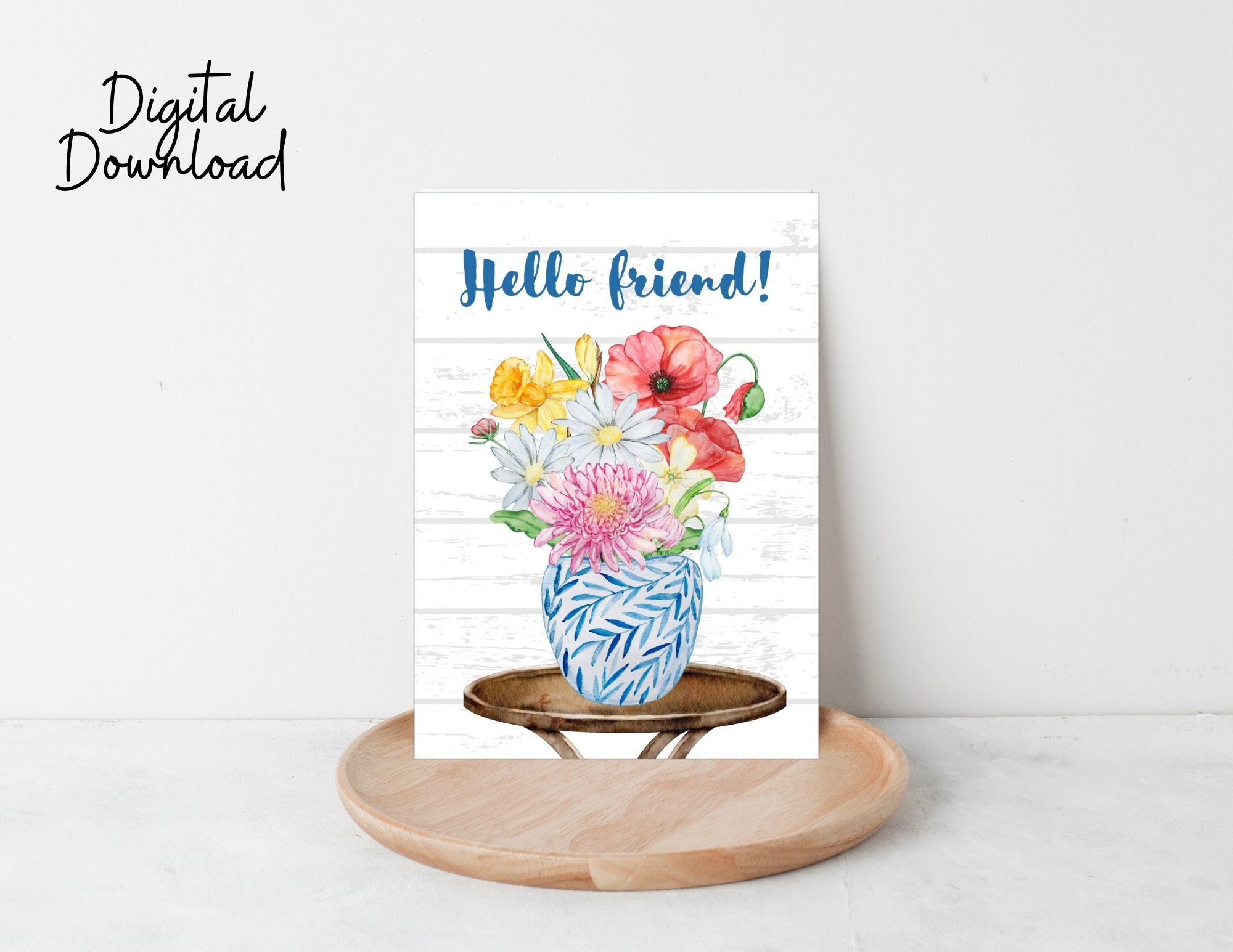 Printable Hello Friend Greeting Card 5x7 Digital Download - Etsy