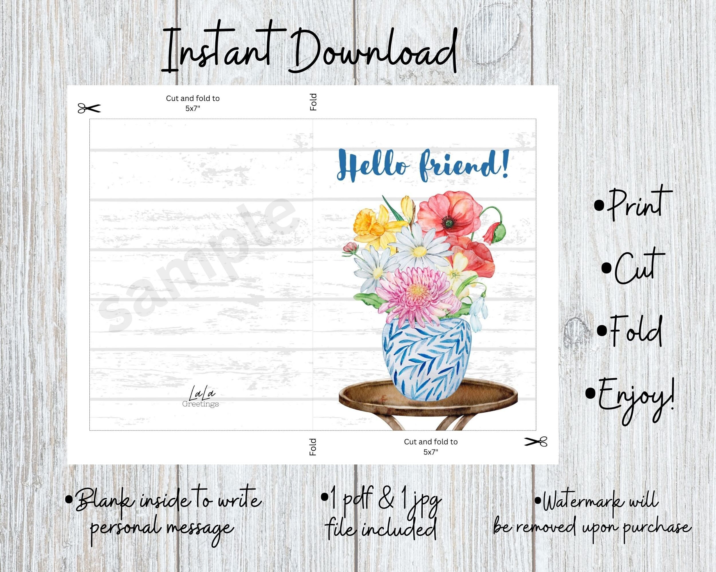 Printable Hello Friend Greeting Card 5x7 Digital Download - Etsy