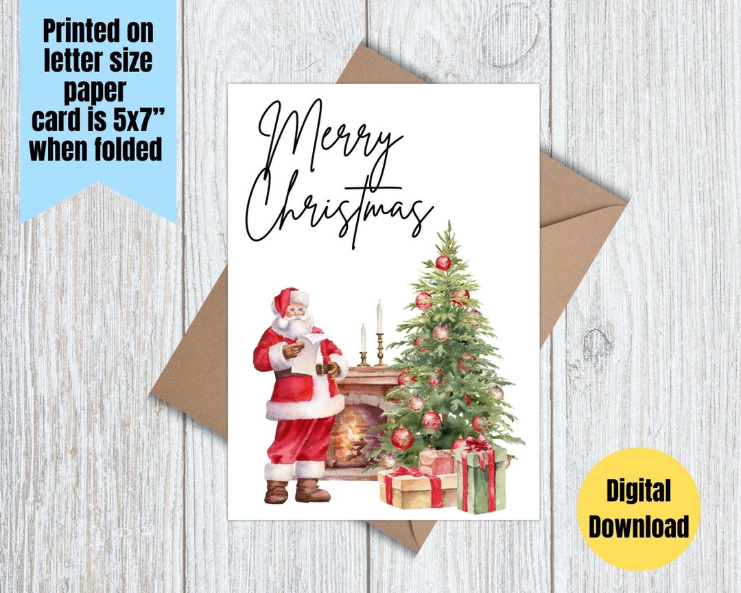 Merry Christmas Santa Digital Printable 5x7 Download Greeting Card - Etsy