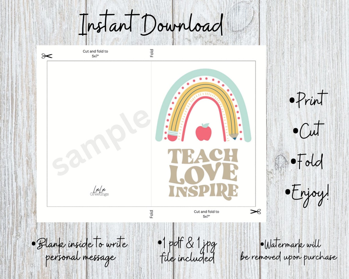 Printable Digital Teacher Appreciation 5x7 Card - Etsy