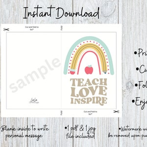 Printable Digital Teacher Appreciation 5x7 Card - Etsy