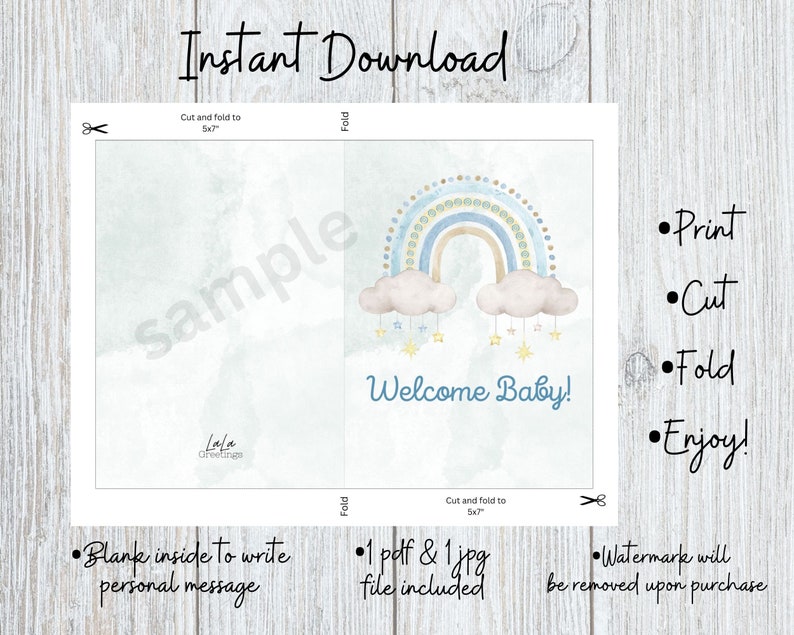 Printable Welcome Baby 5x7 Greeting Card Digital Download - Etsy
