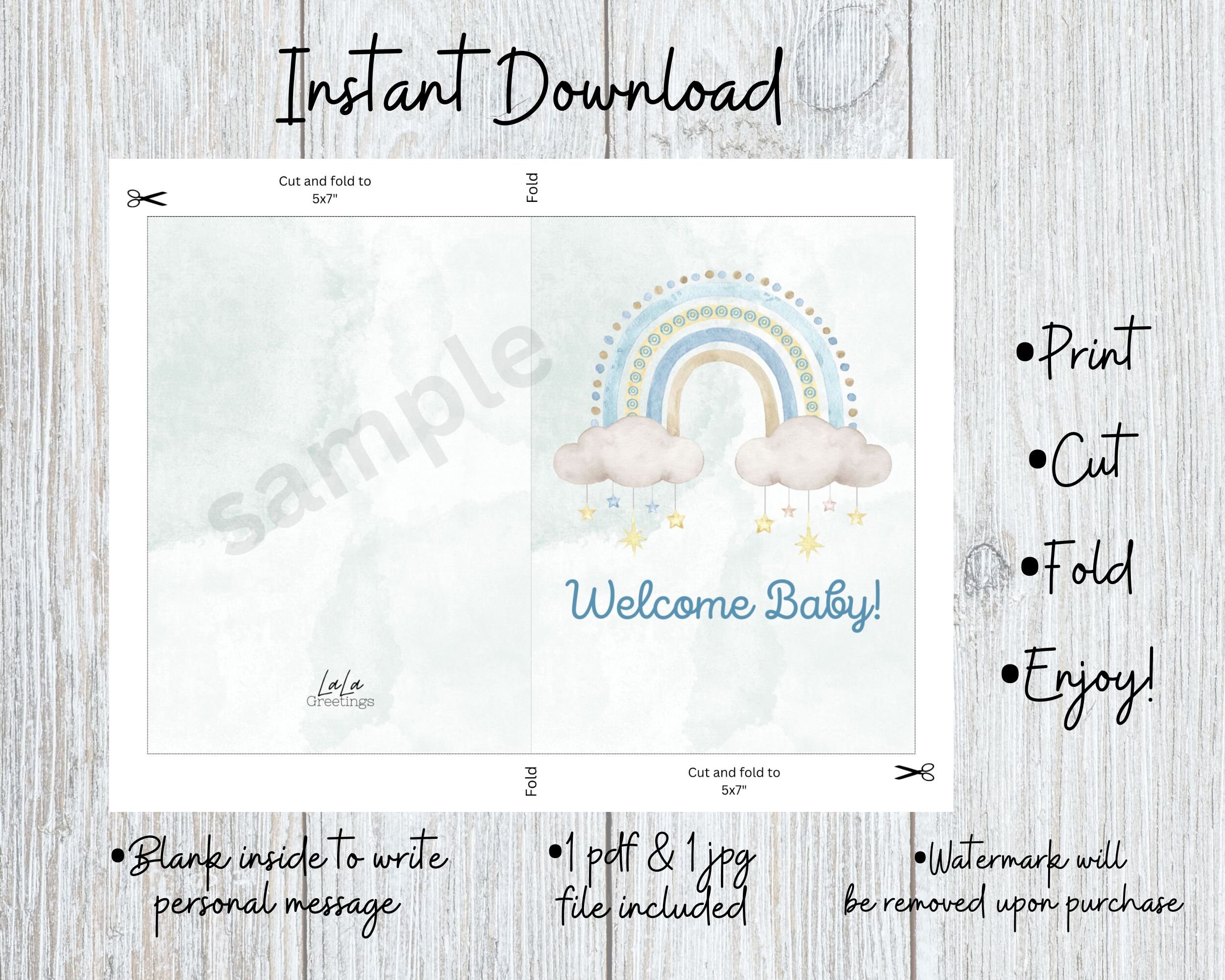 Printable Welcome Baby 5x7 Greeting Card Digital Download - Etsy