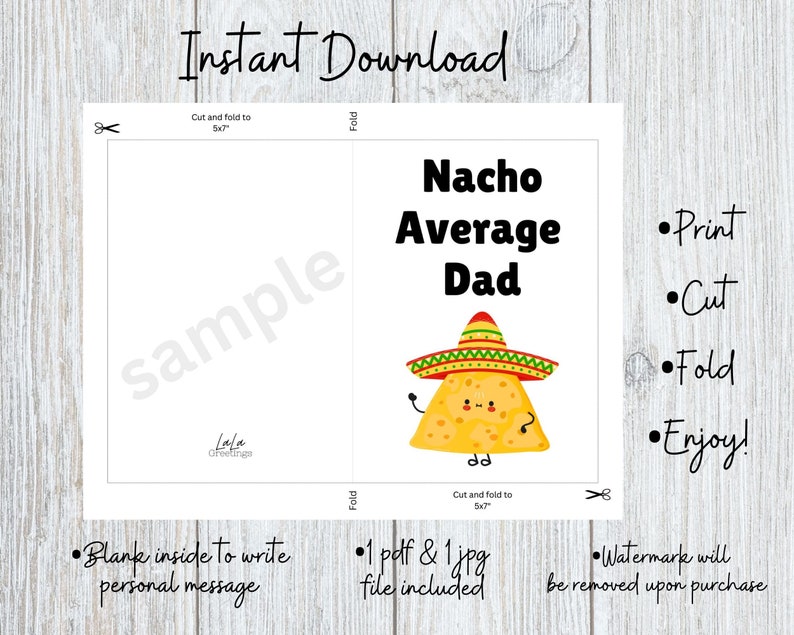 Printable Nacho Average Dad Digital Download Father's Day Card - Etsy