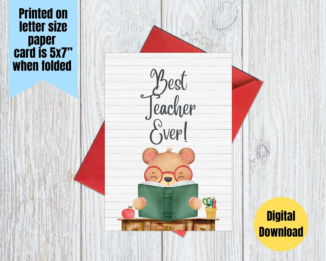 Printable Teacher Greeting Card 5x7 Digital Download - Etsy
