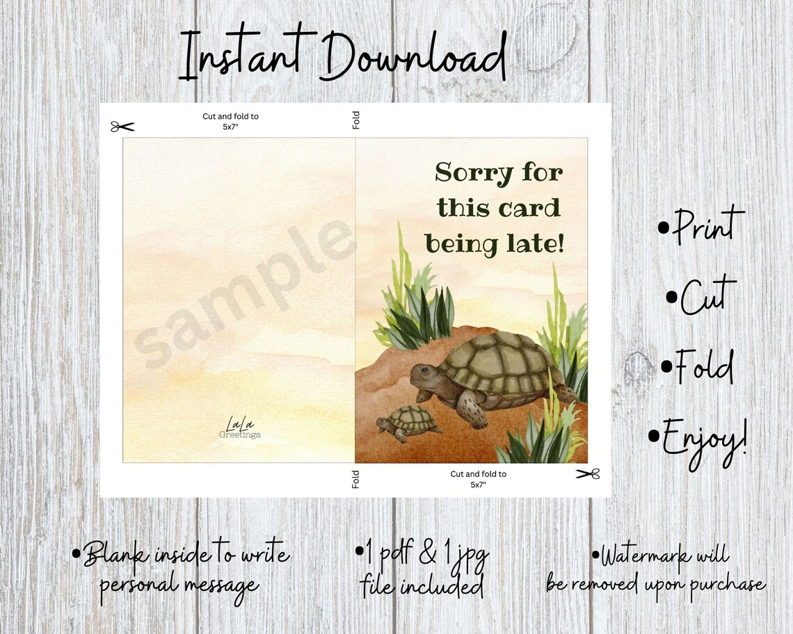 Printable Belated Greeting Card 5x7 Digital Download - Etsy