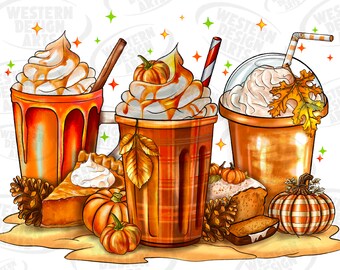 Fall Coffee Cups Png Sublimation Design Download Hello Fall - Etsy