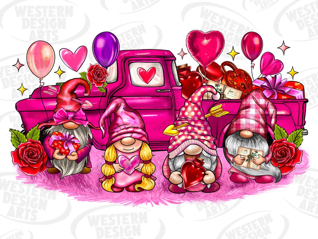 Valentine's Day Gnomes Pink Truck Png Sublimation Design Download ...