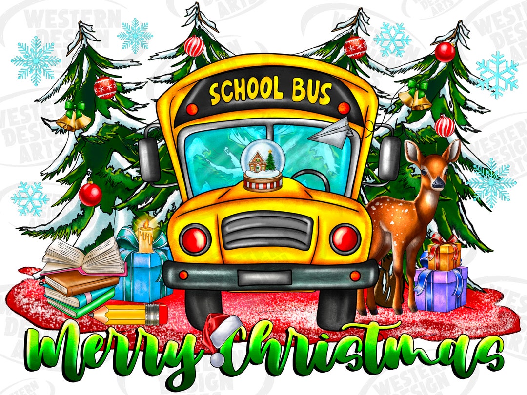 Merry Christmas School Bus and Gift Boxes Png Sublimation Design, Back ...
